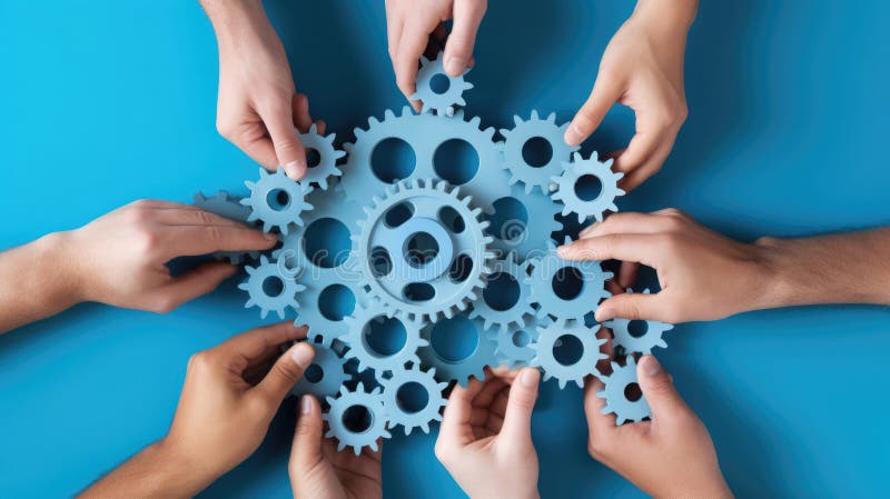 Concept of Teamwork. People Hold Cog Wheels in Hands. Generative AI ...