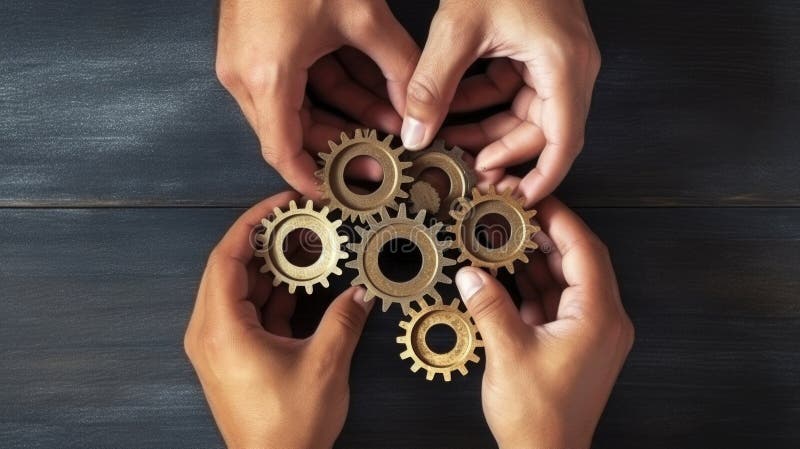 Concept of Teamwork. People Hold Cog Wheels in Hands. Generative AI ...