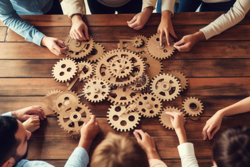 Concept of Teamwork. People Hold Cog Wheels in Hands. Generative AI ...