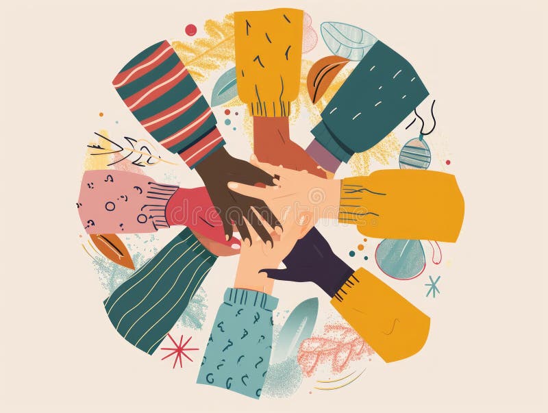 Concept of Teamwork. Hands of Diverse People. Illustration Stock ...