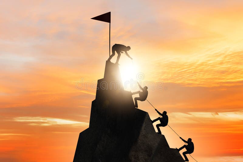 Concept of Teamwork with Team Climbing Mountain Top Stock Photo - Image ...