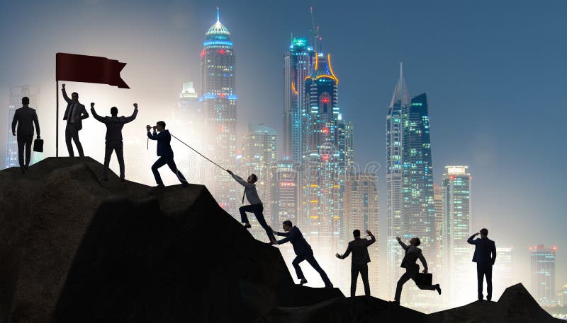 Concept of Teamwork with Team Climbing Mountain Top Stock Image - Image ...