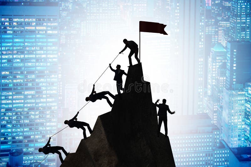 Concept of Teamwork with Team Climbing Mountain Top Stock Image - Image ...