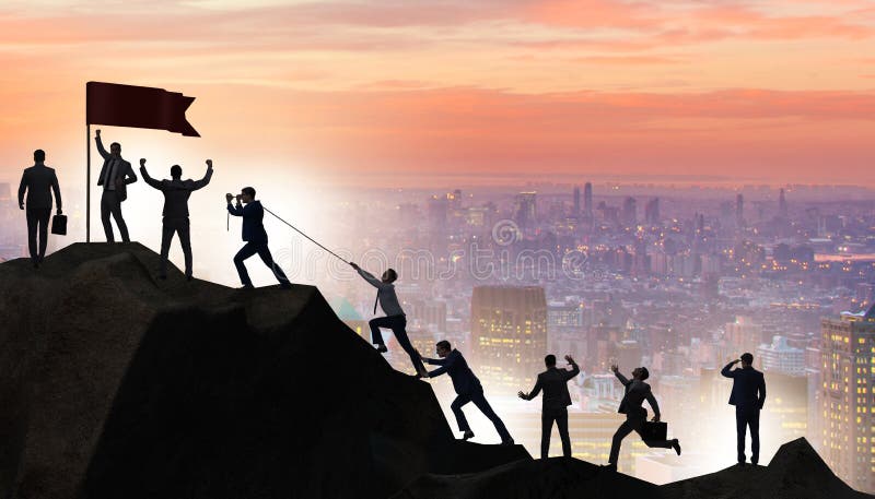 Concept of Teamwork with Team Climbing Mountain Top Stock Image - Image ...