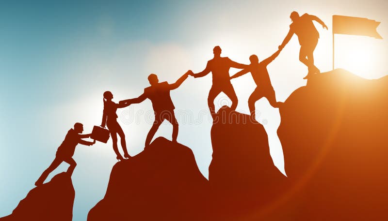 Concept of Teamwork with Team Climbing Mountain Top Stock Image - Image ...