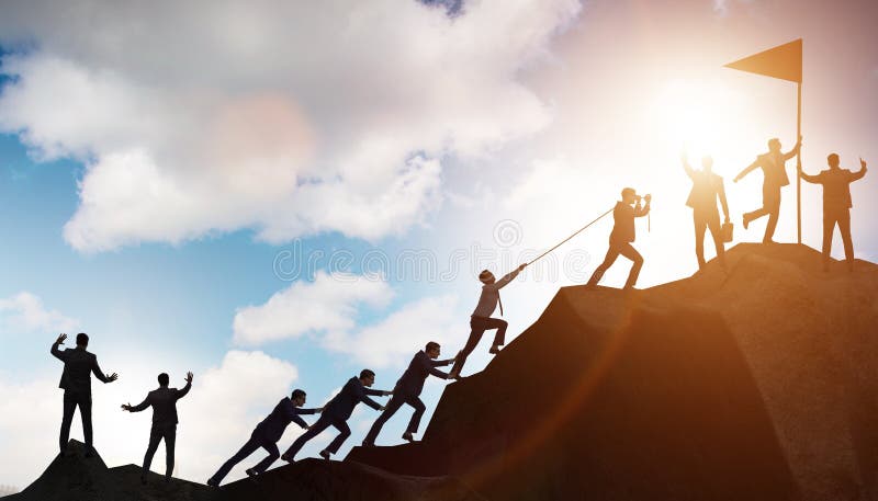 Concept of Teamwork with Team Climbing Mountain Top Stock Image - Image ...