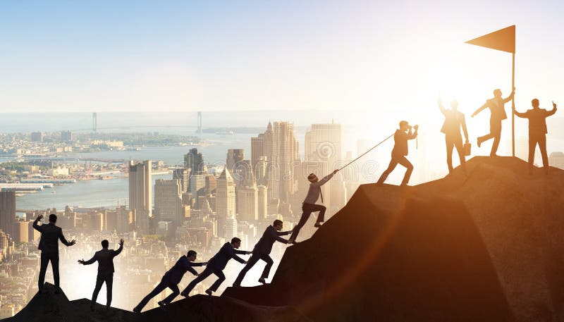 Concept of Teamwork with Team Climbing Mountain Top Stock Image - Image ...