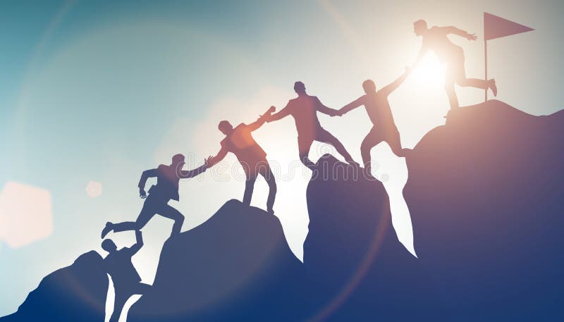 Concept of Teamwork with Team Climbing Mountain Top Stock Photo - Image ...