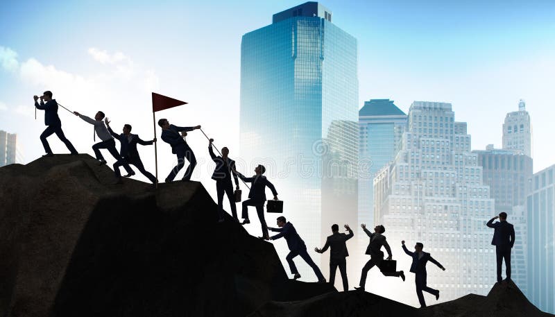 Concept Of Teamwork With Team Climbing Mountain Top Stock Image - Image ... Concept Of Teamwork With Team Climbing Mountain Top Stock Image - Image ...