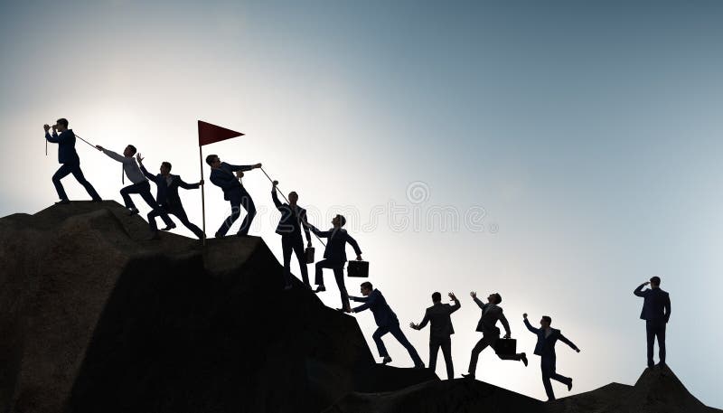 Concept of Teamwork with Team Climbing Mountain Top Stock Image - Image ...