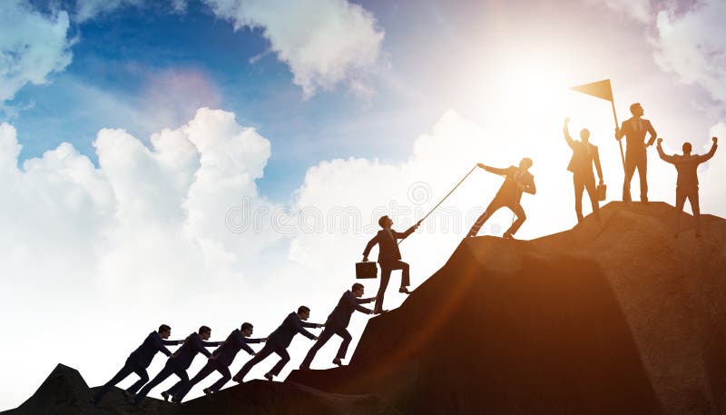 Concept of Teamwork with Team Climbing Mountain Top Stock Image - Image ...