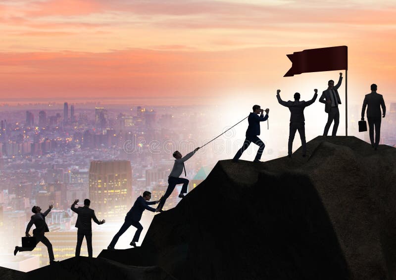 Concept of Teamwork with Team Climbing Mountain Top Stock Photo - Image ...