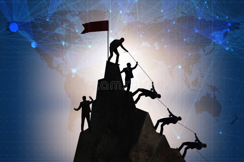 Concept of Teamwork with Team Climbing Mountain Top Stock Photo - Image ...