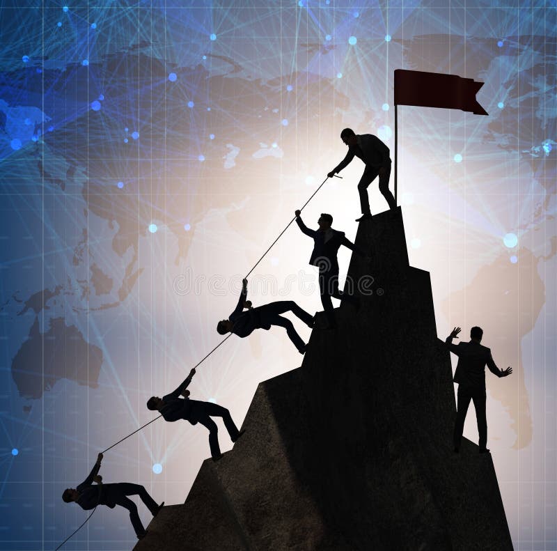 Concept of Teamwork with Team Climbing Mountain Top Stock Image - Image ...