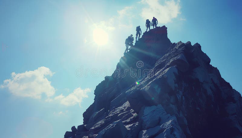 Concept of Teamwork with a Team Climbing To the Top of a Mountain Stock ...