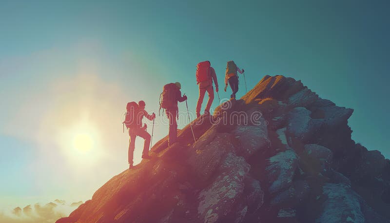Concept of Teamwork with a Team Climbing To the Top of a Mountain Stock ...