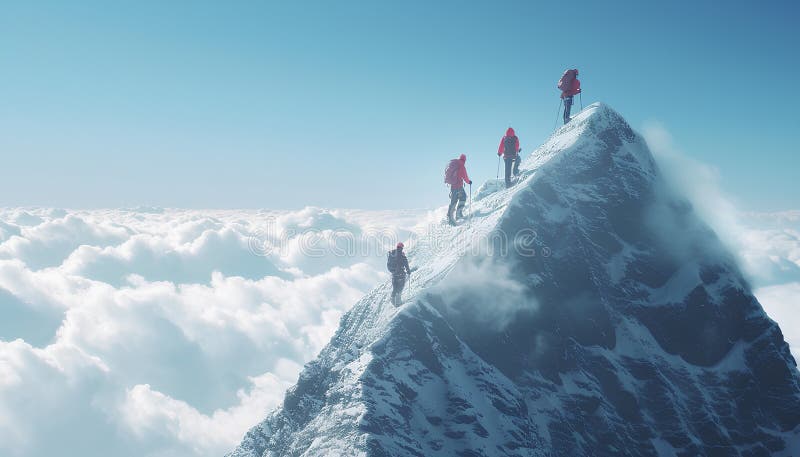 Concept of Teamwork with a Team Climbing To the Top of a Mountain Stock ...