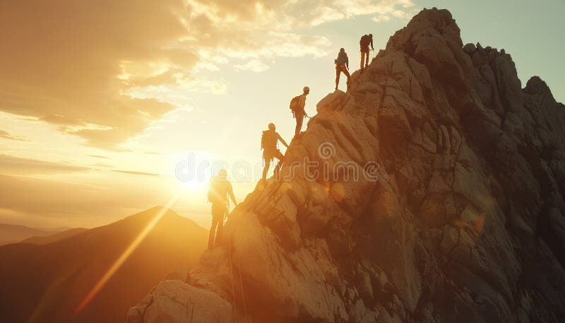 Concept of Teamwork with a Team Climbing To the Top of a Mountain Stock ...
