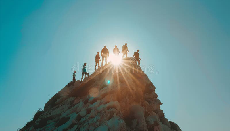 Concept of Teamwork with a Team Climbing To the Top of a Mountain Stock ...