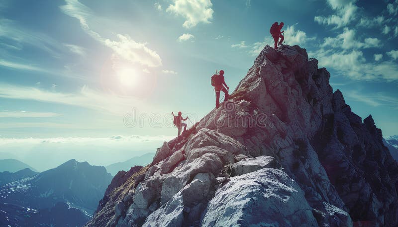 Concept of Teamwork with a Team Climbing To the Top of a Mountain Stock ...