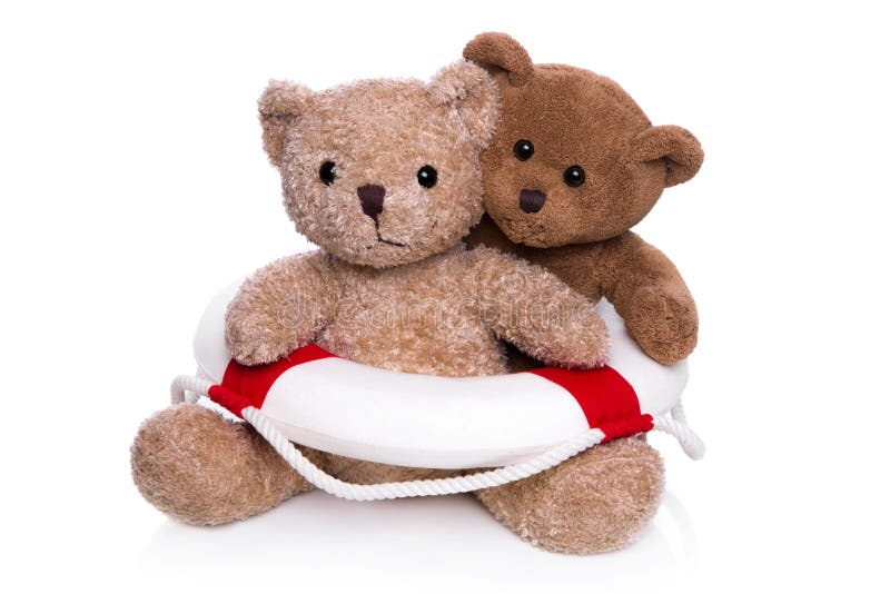 Friends Help: Teddy Bears Back To Back Giving Support Isolated Stock ...