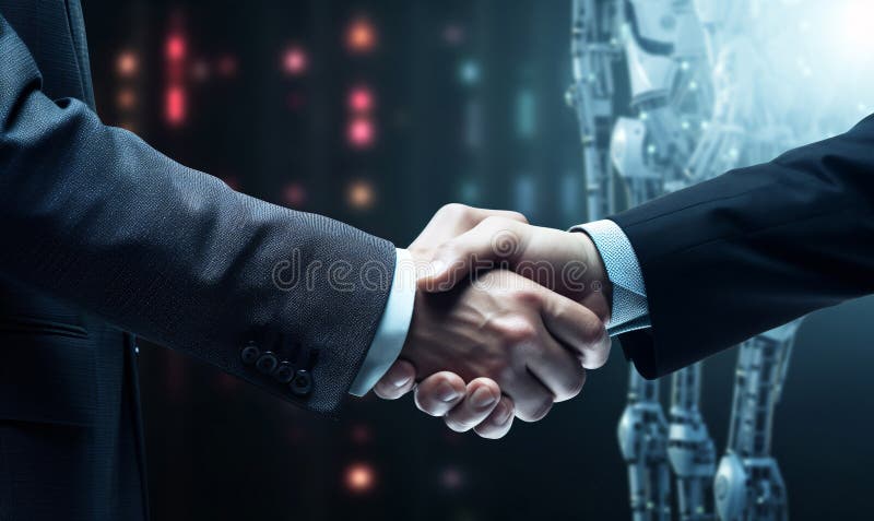 Concept about Tech Innovation. Handshake between Human and Robot in a ...