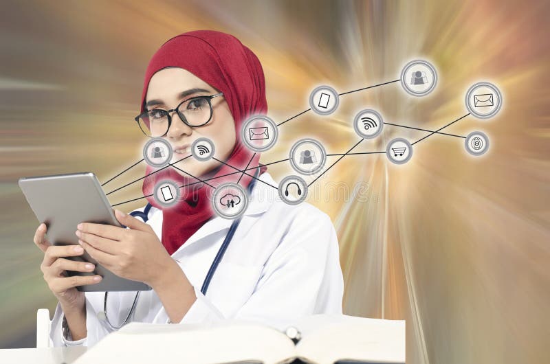 Concept of Technology and Communication.Portrait of Young Woman Stock ...