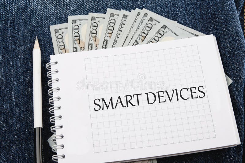 The Concept of Technology and Development. Phrase, Words, Text SMART DEVICES on a Blank Sheet of ...