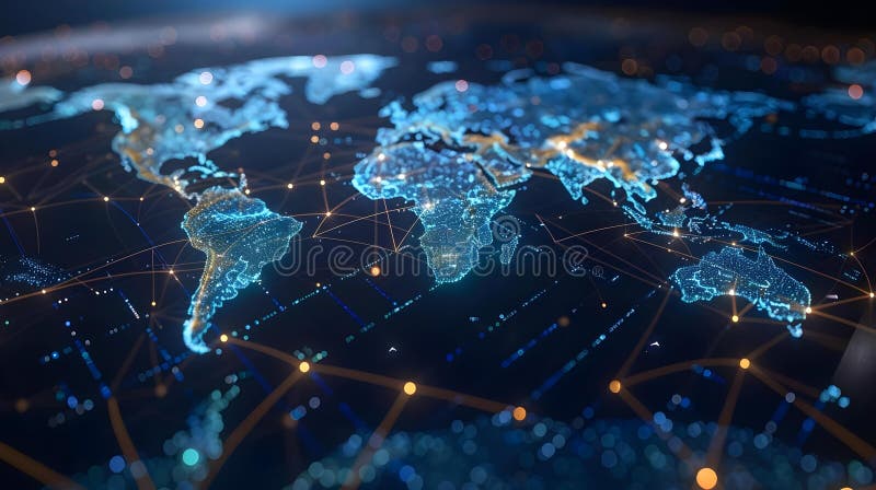 Worldwide Connectivity Network Map. Concept Telecommunication ...