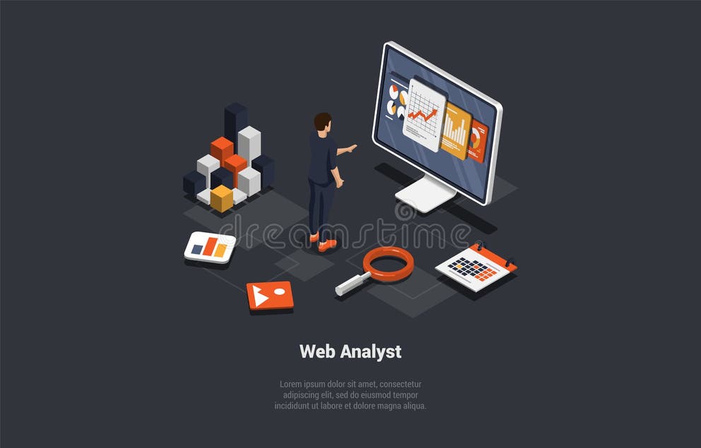 Concept Of Testing Data Analysis Debugging And Analyst Web Analyst Man Marketer Analyzing
