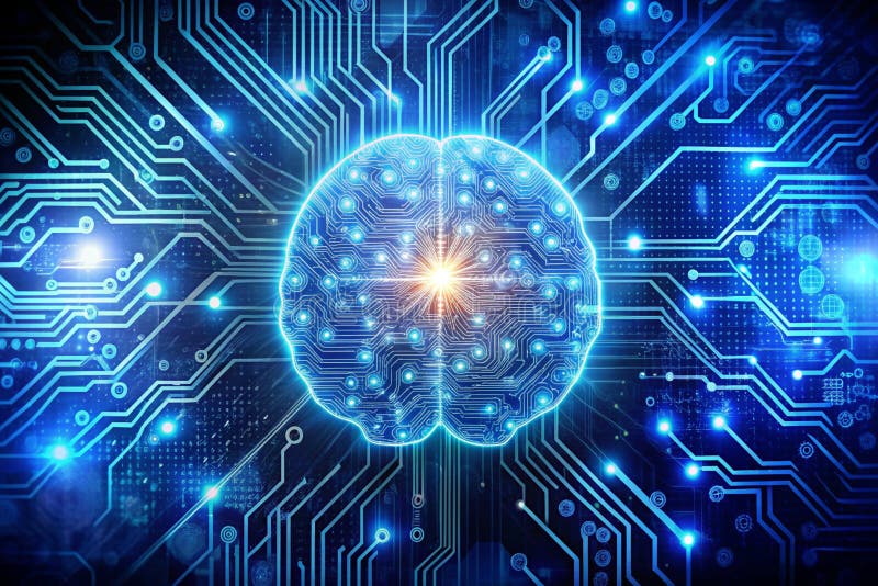 Concept of Thinking, Brain CPU Technology Symbols Stock Illustration ...