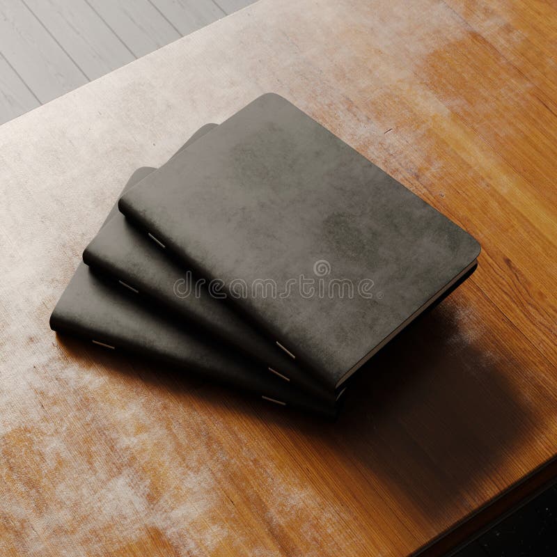Concept of Three Blank Notebook with Black Textured Paper Cover on ...