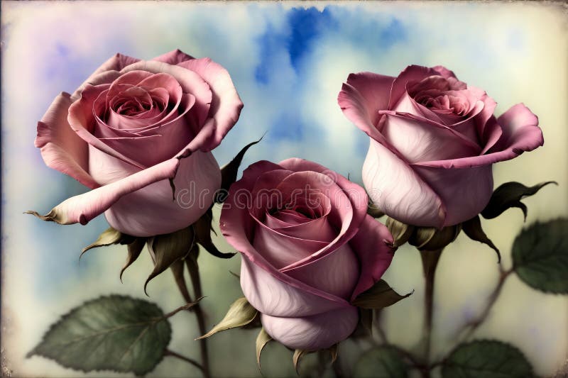 Three Pink Roses Sitting on Top of Each Other. Generative AI Stock ...