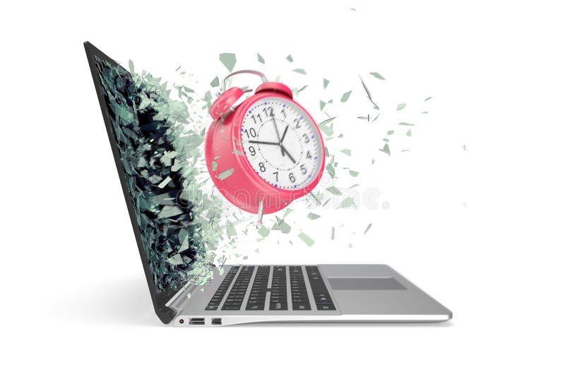 The Concept of Time, the Clock Emitted from the Laptop. 3d Illustration ...
