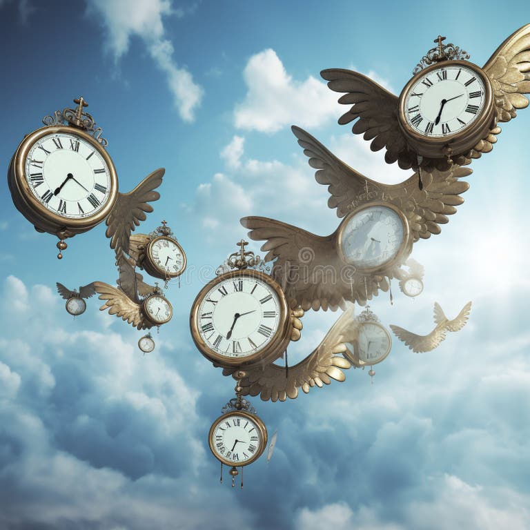 Clocks with Wings in the Sky, Concept of Time Fly S, Stock Illustration ...