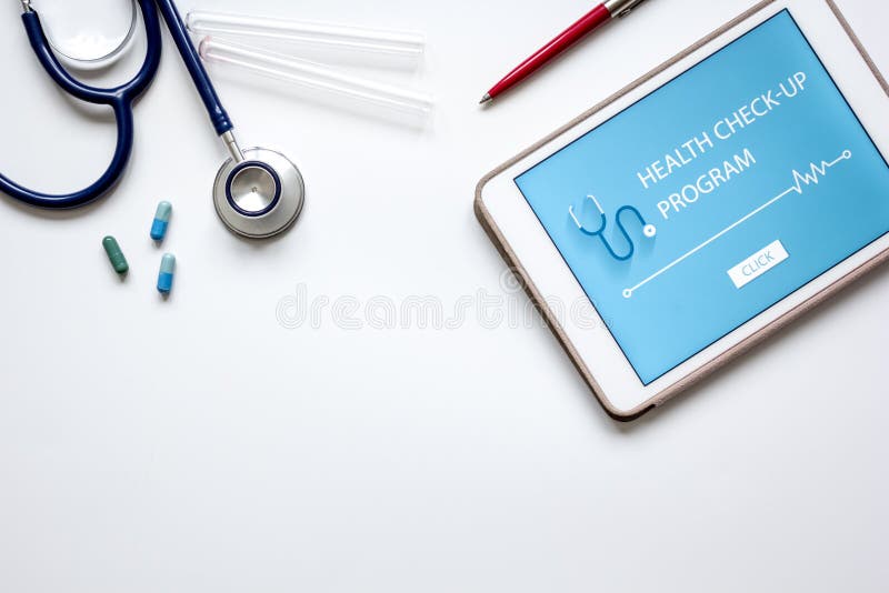 Concept Time Health Check Up on White Background Top View Stock Photo ...