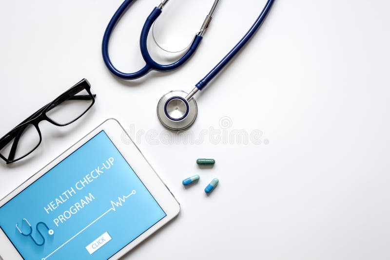 Concept Time Health Check Up On White Background Top View Stock Photo ...