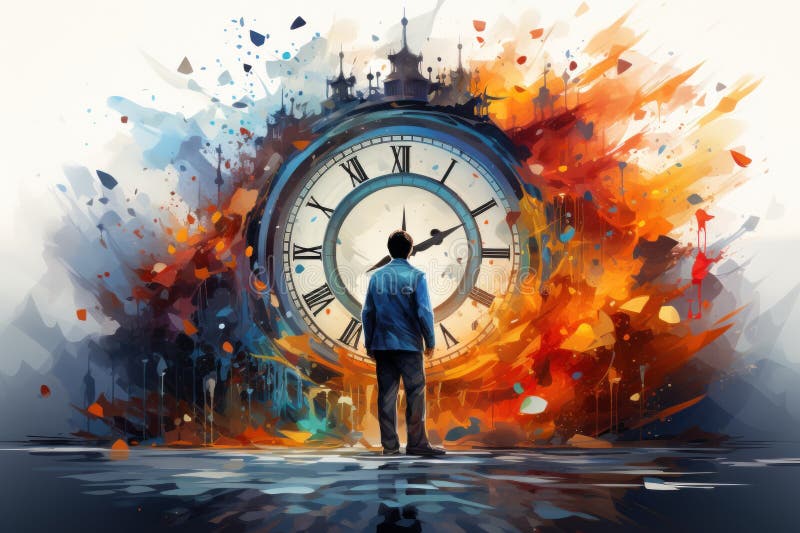 Concept of Time Management with Man and Big Clock. Generative AI Stock ...