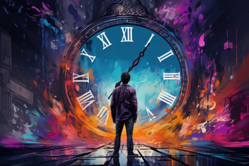 Concept of Time Management with Man and Big Clock. Generative AI Stock ...