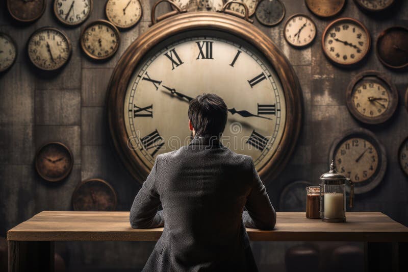 Concept of Time Management with Man and Big Clock. Generative AI Stock ...