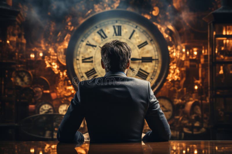 Concept of Time Management with Man and Clock. Generative AI Stock ...