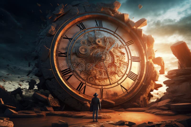 Concept of Time Passing. Apocalyptic Image of a Traveler Looking at the ...
