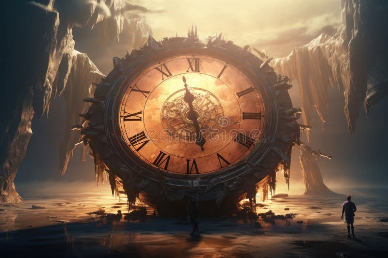 Concept of Time Passing. Apocalyptic Image of a Traveler Looking at the ...