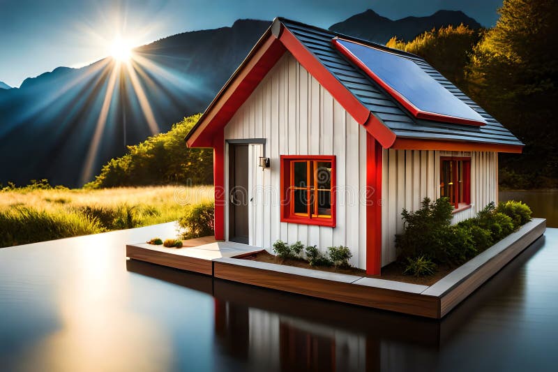 Toy House with Solar Panels and Stack of Coins. Generative AI Stock ...