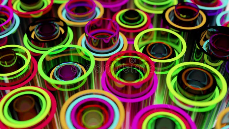 Neon Telescopic Tubes are Lowered and Raised. the Tubes Change Shape ...