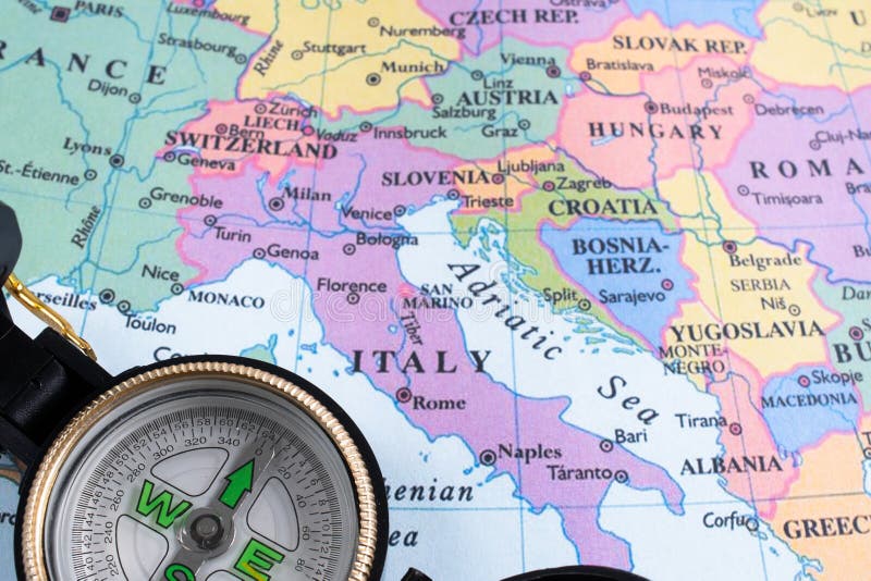 Concept of Travel. Map and Compass Stock Photo - Image of plan, minimal ...