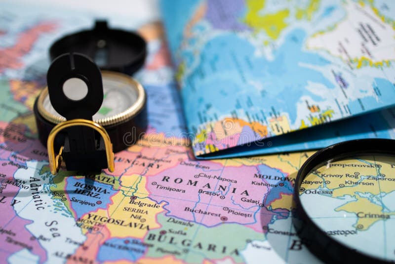 Concept of Travel. Map and Compass Stock Photo - Image of paper ...