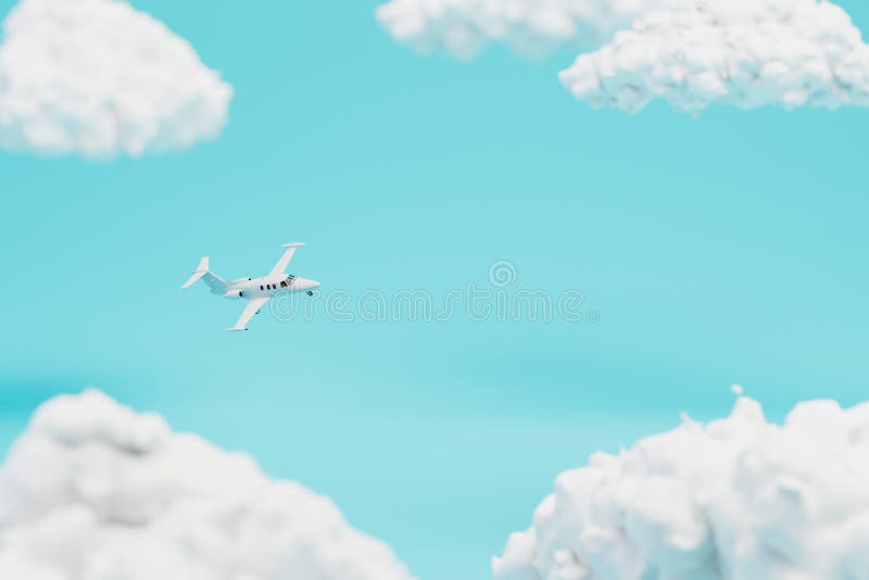 The Concept of Traveling by Plane. an Airplane Flying on a Blue ...