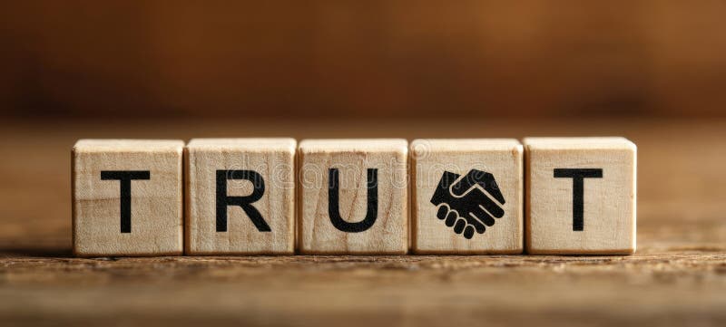 The Concept of Trust Represented by Wooden Blocks and a Handshake ...