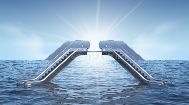 Concept Two Escalator in the Sea Stock Illustration - Illustration of ...